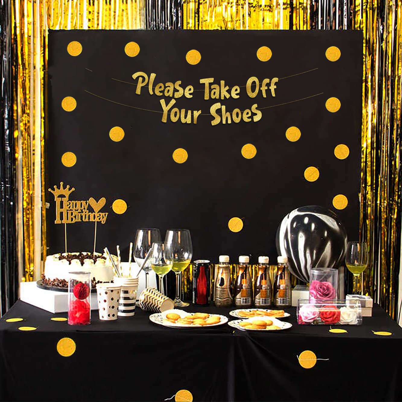 Please Take Your Shoes Off Gold Glitter Banner - Funny Birthday Housewarming Party Decorations for 21st 30th 40th 50th 60th - Retirement Party Supplies