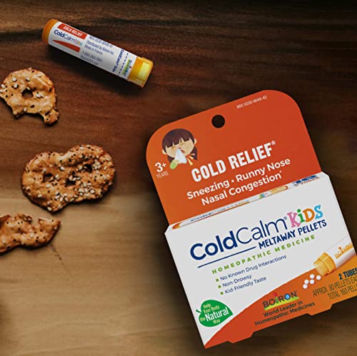 Boiron ColdCalm Kids Pellets for Relief of Common Cold Symptoms Such as Sneezing, Runny Nose, Sore Throat, and Nasal Congestion - 2 Count (160 Pellets)