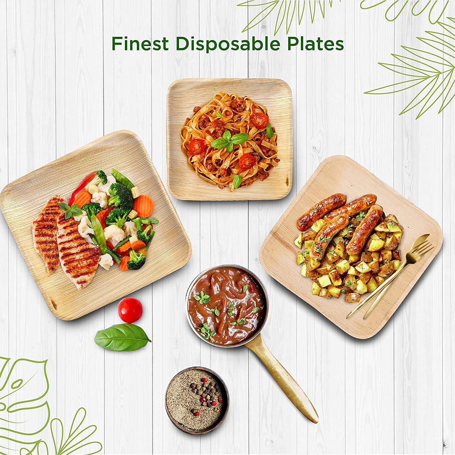 TRULY ECO 8 Inch 40 Square Palm Leaf Plates – Compostable, Biodegradable, Eco-Friendly – Like Bamboo Disposable Plates for Party, Wedding, Picnic – Sturdy, Heat Proof & Leak Proof