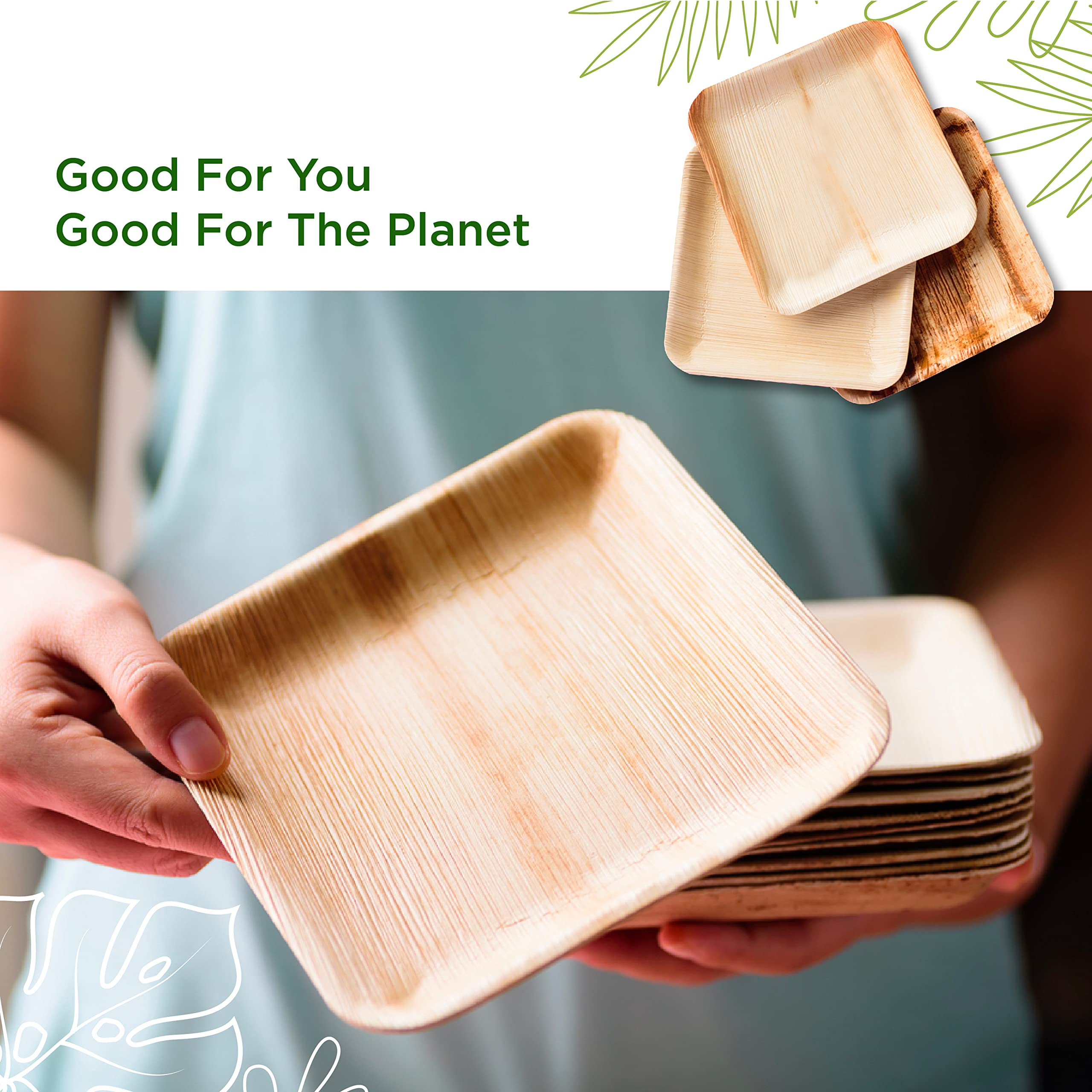 TRULY ECO 8 Inch 40 Square Palm Leaf Plates – Compostable, Biodegradable, Eco-Friendly – Like Bamboo Disposable Plates for Party, Wedding, Picnic – Sturdy, Heat Proof & Leak Proof