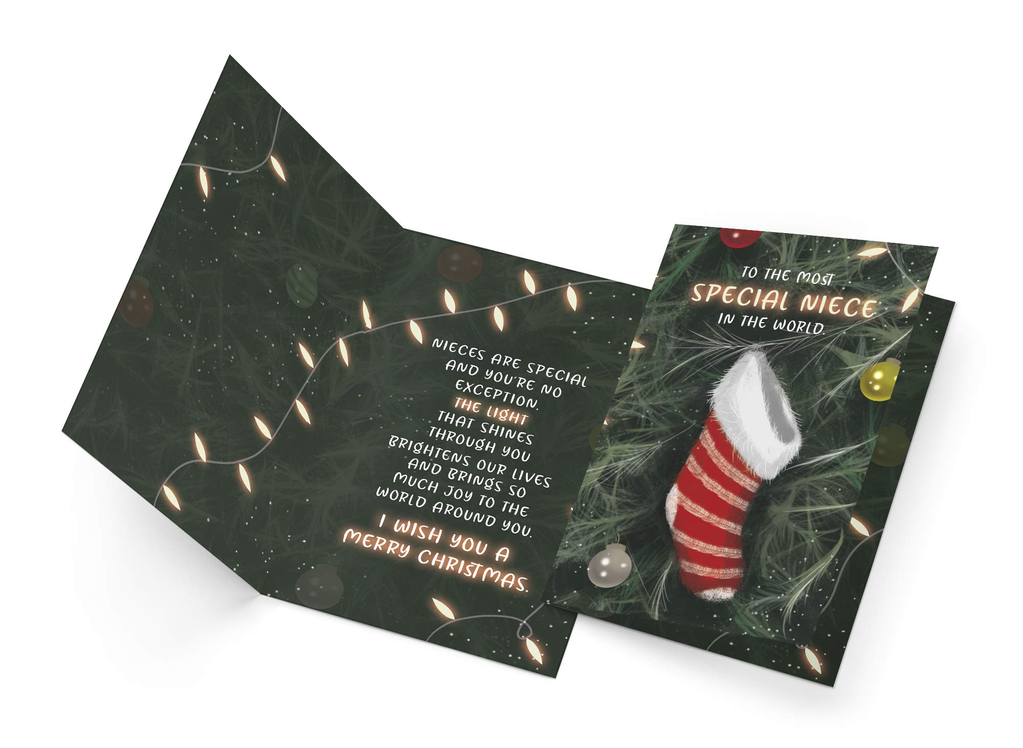 Prime Greetings Christmas Card For Niece, Made in America, Eco-Friendly, Thick Card Stock with Premium Envelope 5in x 7.75in, Packaged in Protective Mailer