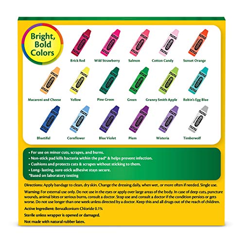 Crayola Shaped Antibacterial Kids Bandages, 100 CT | Great for Birthdays, Party Supplies, Stickers, Stocking Stuffer or White Elephant Gift | Adhesive Bandages for Minor Cuts, Scrapes, & Burns