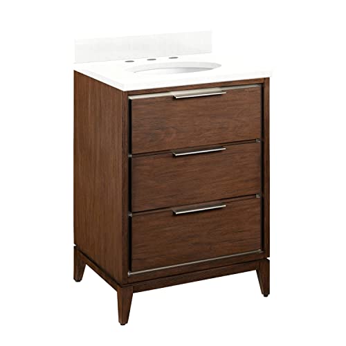 Signature Hardware 953494-24-UM-8 Hytes 25" Free Standing Single Vanity Set with Mahogany Cabinet, Vanity Top, and Oval Undermount Vitreous China Sink - 8" Faucet Holes