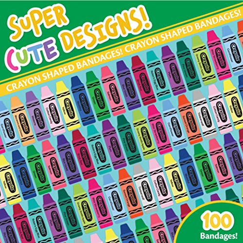 Crayola Shaped Antibacterial Kids Bandages, 100 CT | Great for Birthdays, Party Supplies, Stickers, Stocking Stuffer or White Elephant Gift | Adhesive Bandages for Minor Cuts, Scrapes, & Burns