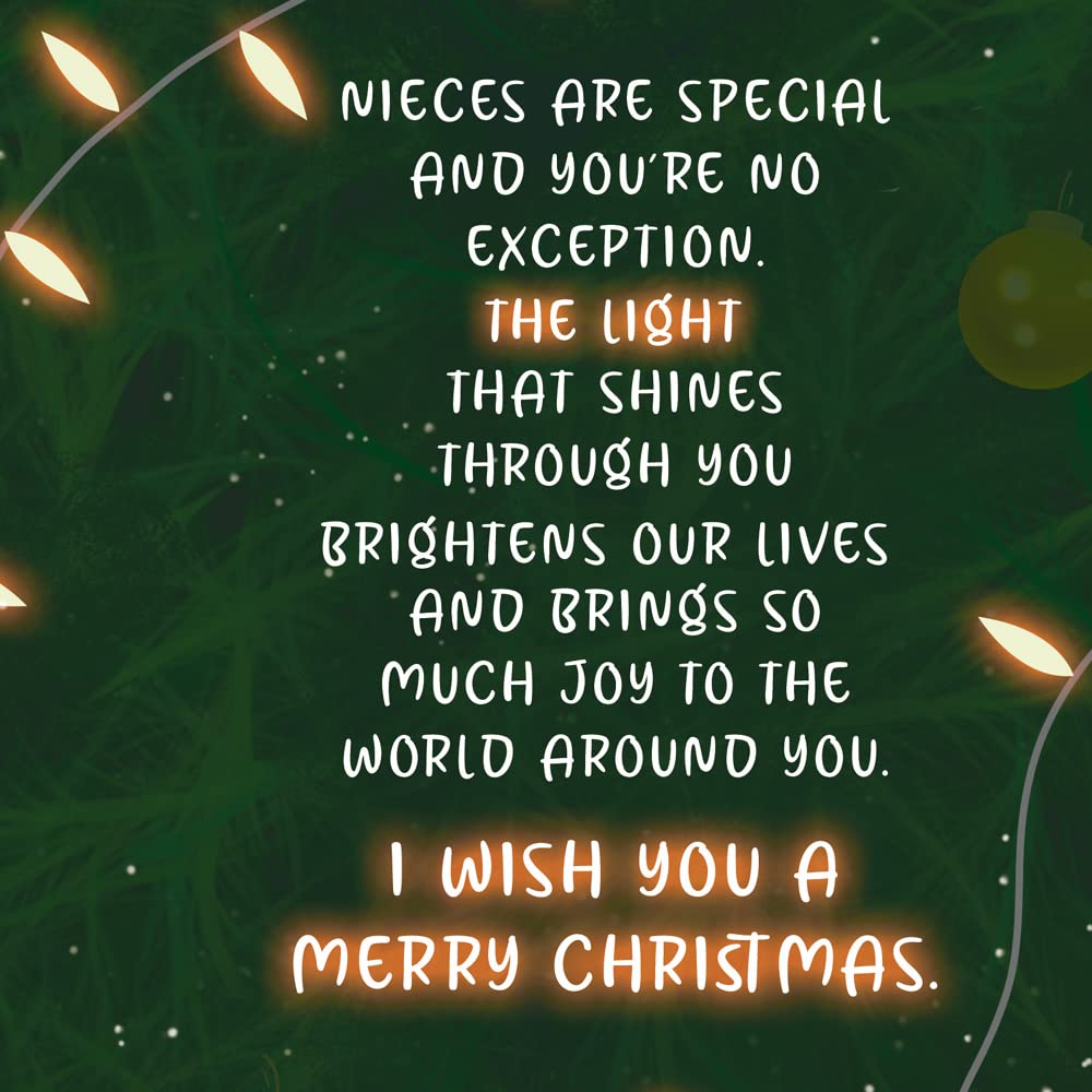 Prime Greetings Christmas Card For Niece, Made in America, Eco-Friendly, Thick Card Stock with Premium Envelope 5in x 7.75in, Packaged in Protective Mailer
