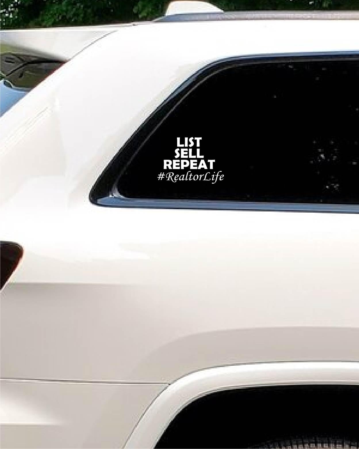 List Sell Repeat #REALTORLIFE Decal Sticker (Pair) White Die Cut 3.5" x 5" Real Estate p