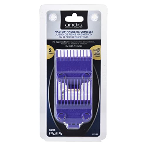 Andis Professional Master Cordless Lithium-Ion Clipper (12470) - Andis 01420 Master Clipper Magnetic Comb Set β Dual Pack Sizes 0.5 & 1.5, BeauWis Blade Brush