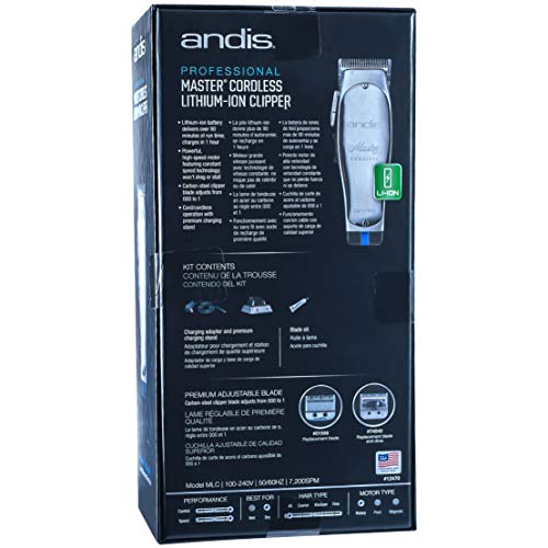 Andis Professional Master Cordless Lithium-Ion Clipper (12470) - Andis 01420 Master Clipper Magnetic Comb Set β Dual Pack Sizes 0.5 & 1.5, BeauWis Blade Brush
