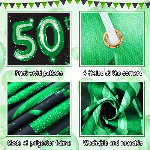 Green and Black 50th Birthday Banner and Balloons - 18pc Set for Indoor/Outdoor Decor