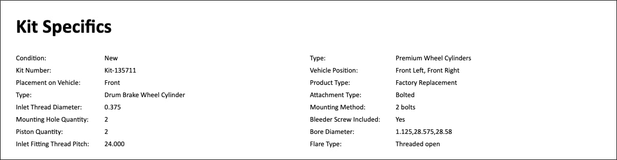 Drum Brake Wheel Cylinders - Front KIT Compatible With Ford F-100 1968 1969 1970 1971 (Front Left & Front Right)