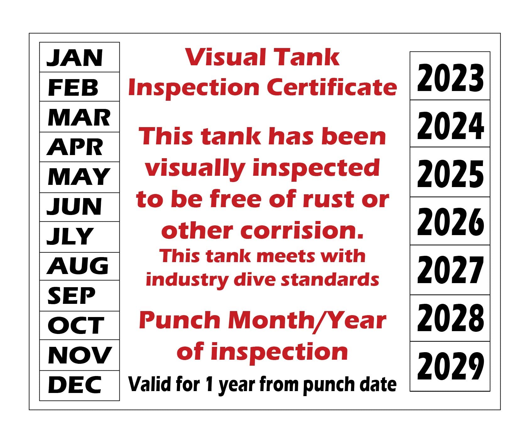 Scuba Tank Visual Inspection Stickers (4 Pack) Larger Size