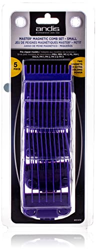 Andis 01410 Professional Master Clipper Guards - Dual Magnet Comb Set – Small, fits for MBA, MC-2, ML, PM- & PM-4, Waterproof – Purple, Set of 5