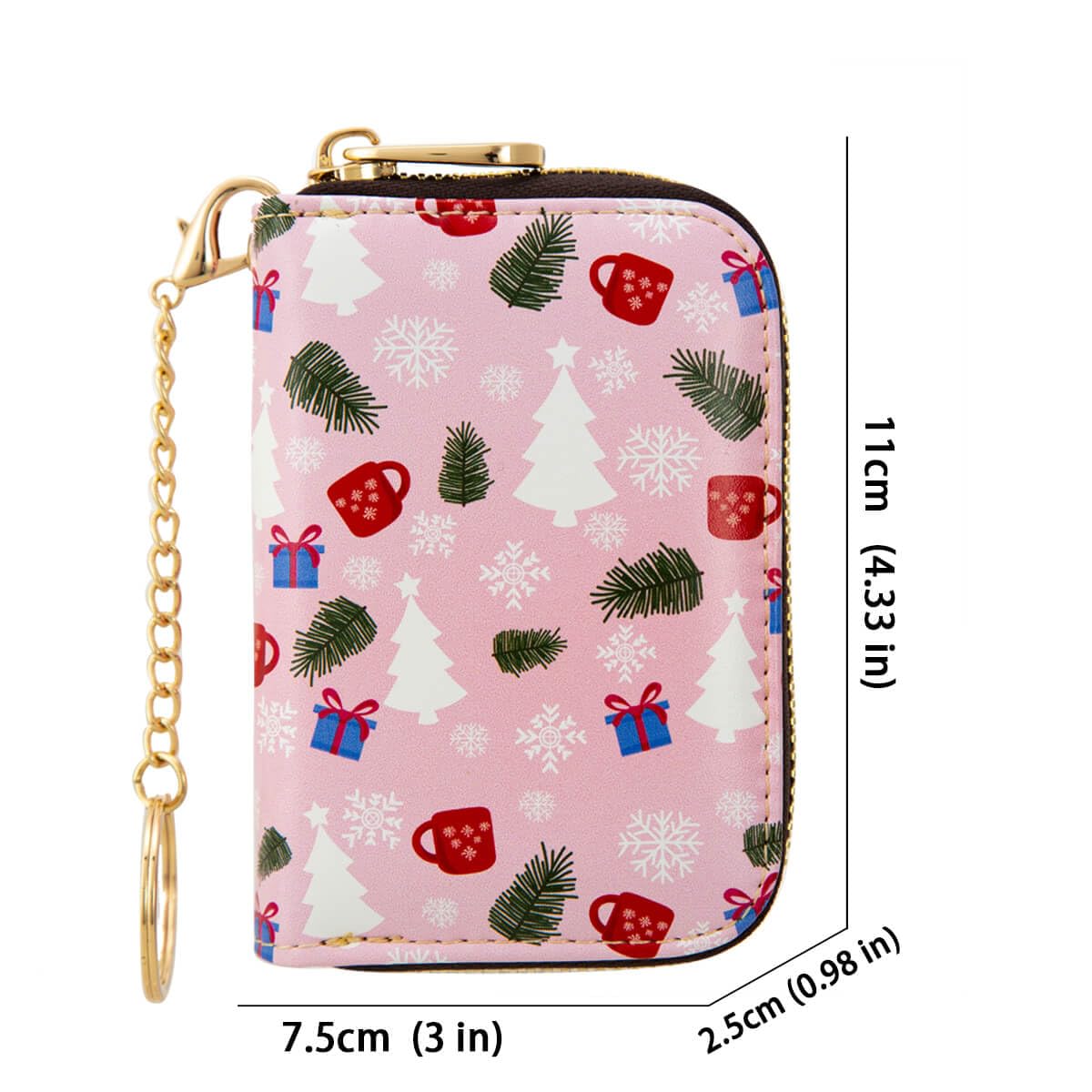 ANNAMISSI Womens Leather Wallet RFID Blocking Credit Card Holder Zipper Card Case for Ladies Girls Christmas Gift(Christmas)