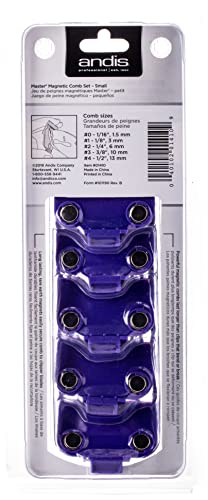 Andis 01410 Professional Master Clipper Guards - Dual Magnet Comb Set – Small, fits for MBA, MC-2, ML, PM- & PM-4, Waterproof – Purple, Set of 5