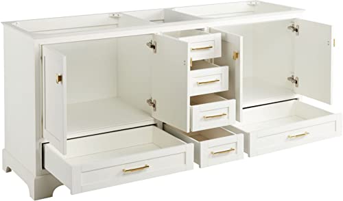 Signature Hardware 953528-72-RUMB-8 Quen 72" Free Standing Double Vanity Set with Wood Cabinet, Vanity Top and Rectangular Undermount Vitreous China Sink - 8" Faucet Holes