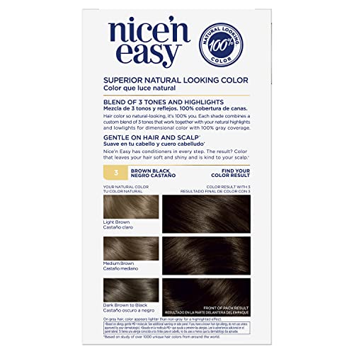 Clairol Nice'n Easy Permanent Hair Dye, 3 Brown Black Hair Color, Pack of 3