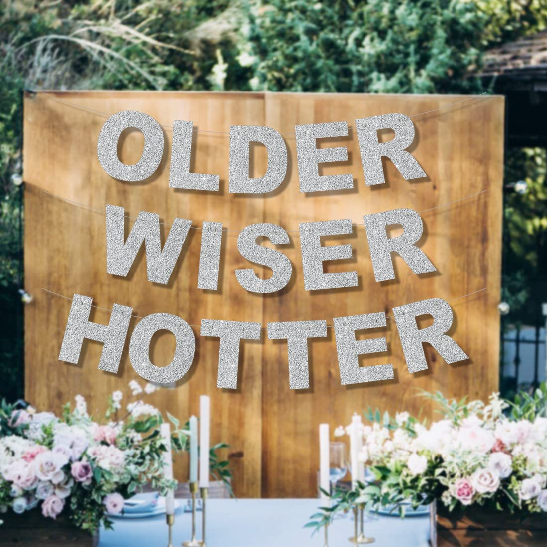 Older Wiser Hotter Glitter Banner Birthday Decorations for Women Men 30th 40th 50th 60th 70th 80th Happy Birthday Banner Disco Birthday Party Supplies