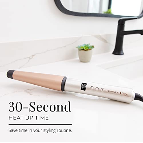 Remington Shine Therapy 1-1 ½” Curling Iron, Argan Oil & Keratin Tapered Hair Curling Wand, White