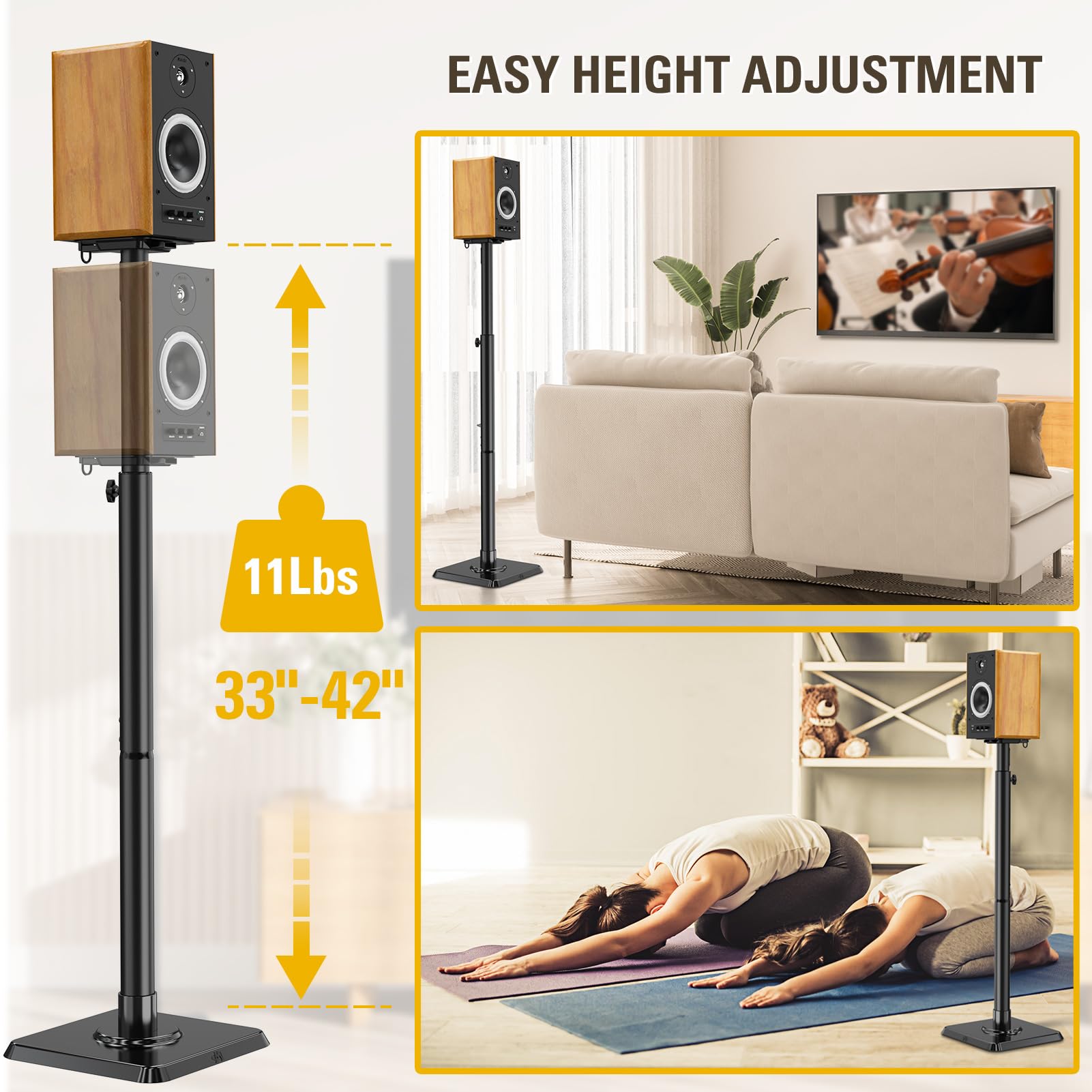 Mounting Dream Speaker Stands Height Adjustable Bookshelf Speaker Stand Pair for Universal Satellite Speakers, Set of 2 for Bose Polk JBL Sony Yamaha - 11 lbs Capacity