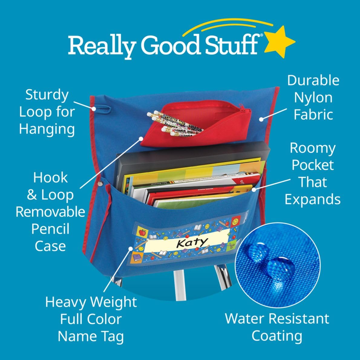 Deluxe Chair Pockets with Pencil Case – 6 Pack – Blue/Red