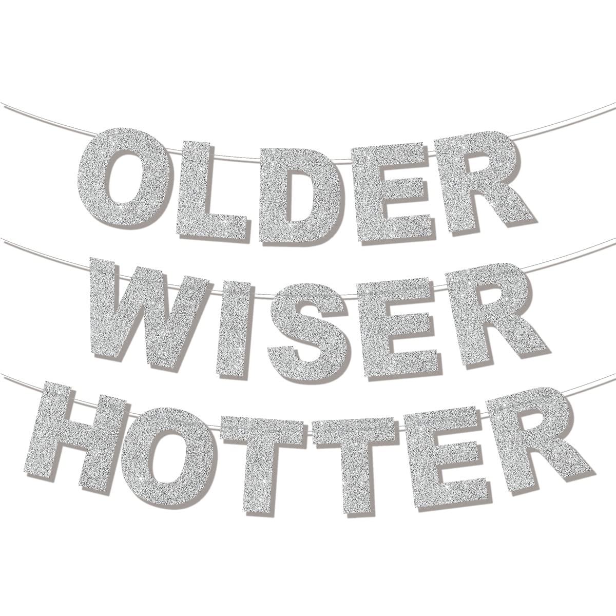 Older Wiser Hotter Glitter Banner Birthday Decorations for Women Men 30th 40th 50th 60th 70th 80th Happy Birthday Banner Disco Birthday Party Supplies