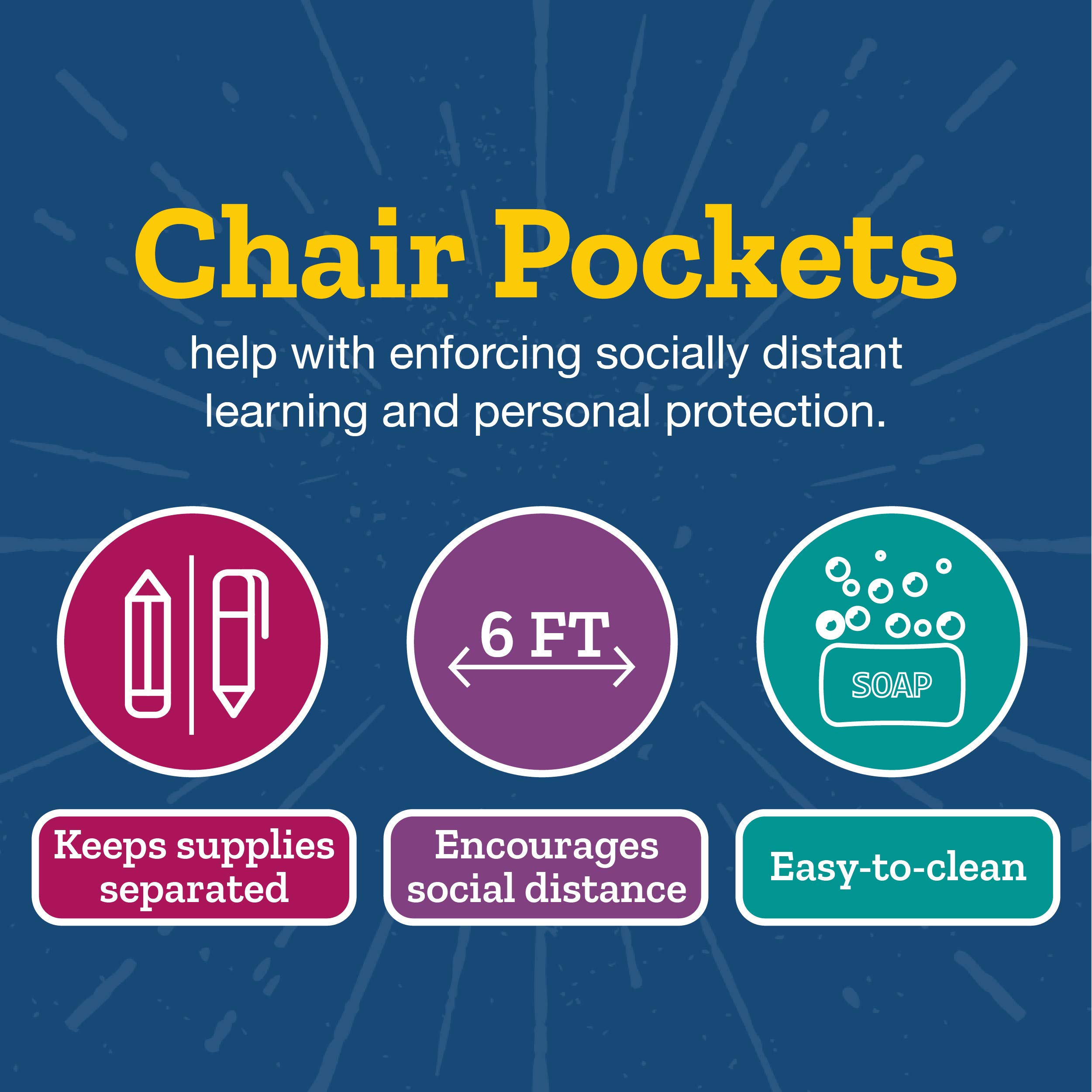 Deluxe Chair Pockets with Pencil Case – 6 Pack – Blue/Red