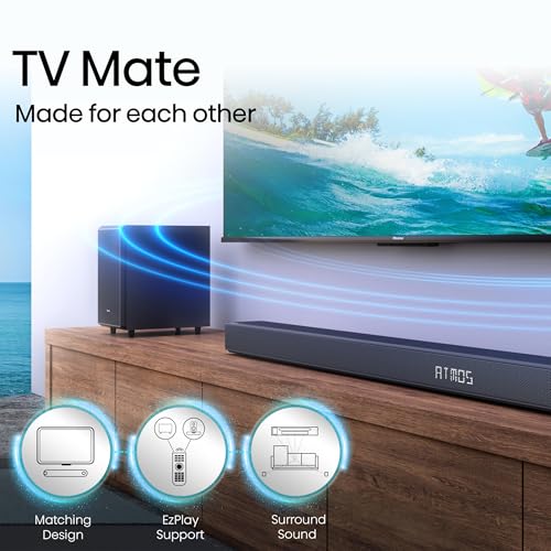 Hisense AX5125H 5.1.2Ch Sound Bar with Wireless Subwoofer, 500W, Dolby Atmos, Bluetooth 5.3, EzPlay, 4K HDMI Pass Through, Roku TV Ready, DTS:X, HDMI/AUX/ARC/Optical/USB, 7 EQ Modes