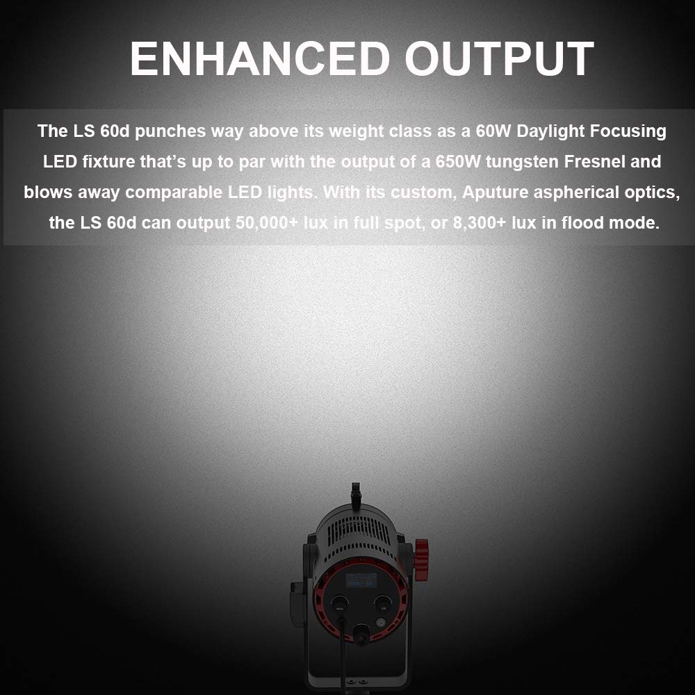 Aputure LS 60d Focusing LED Video Light CRI 95+ TLCI 95+ 50000lux @1m App Control Built-in 8 Lighting FX with Barn Doors for Video Recording,Wedding,Outdoor Shooting