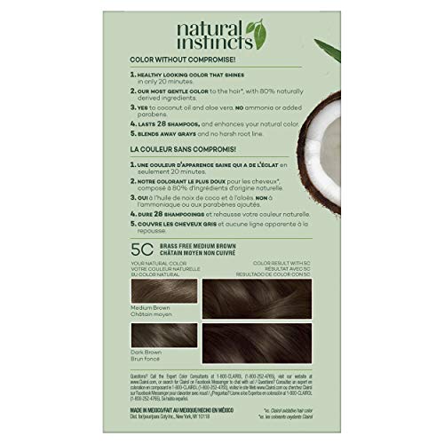 Clairol Natural Instincts Demi-Permanent Hair Dye, 5C Brass Free Medium Brown Hair Color, Pack of 3