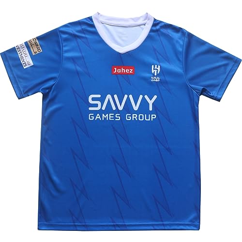 ORGBRAIN 2023/2024 Hilal Riyadh Al Home #10 Neymar Football Soccer Kids Jersey Shorts Socks Set Youth Size (Blue, 28)