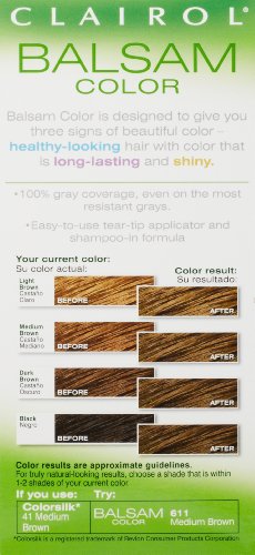 Clairol Balsam Permanent Hair Dye, 611 Medium Brown Hair Color, 3 Count