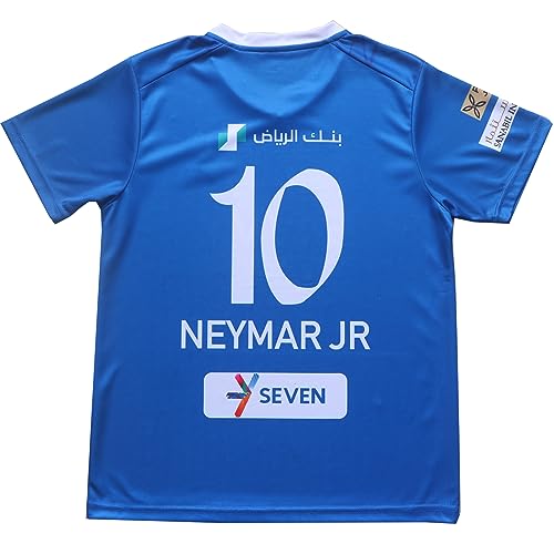 ORGBRAIN 2023/2024 Hilal Riyadh Al Home #10 Neymar Football Soccer Kids Jersey Shorts Socks Set Youth Size (Blue, 28)