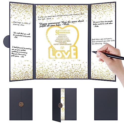 Idealmuzik 50th Wedding Anniversary Guest Book Alternative,Marriage Signature Board,50th Anniversary Table Decorations,Black Gold Large Gift Card for 50 Years Wedding Anniversary party Supplies
