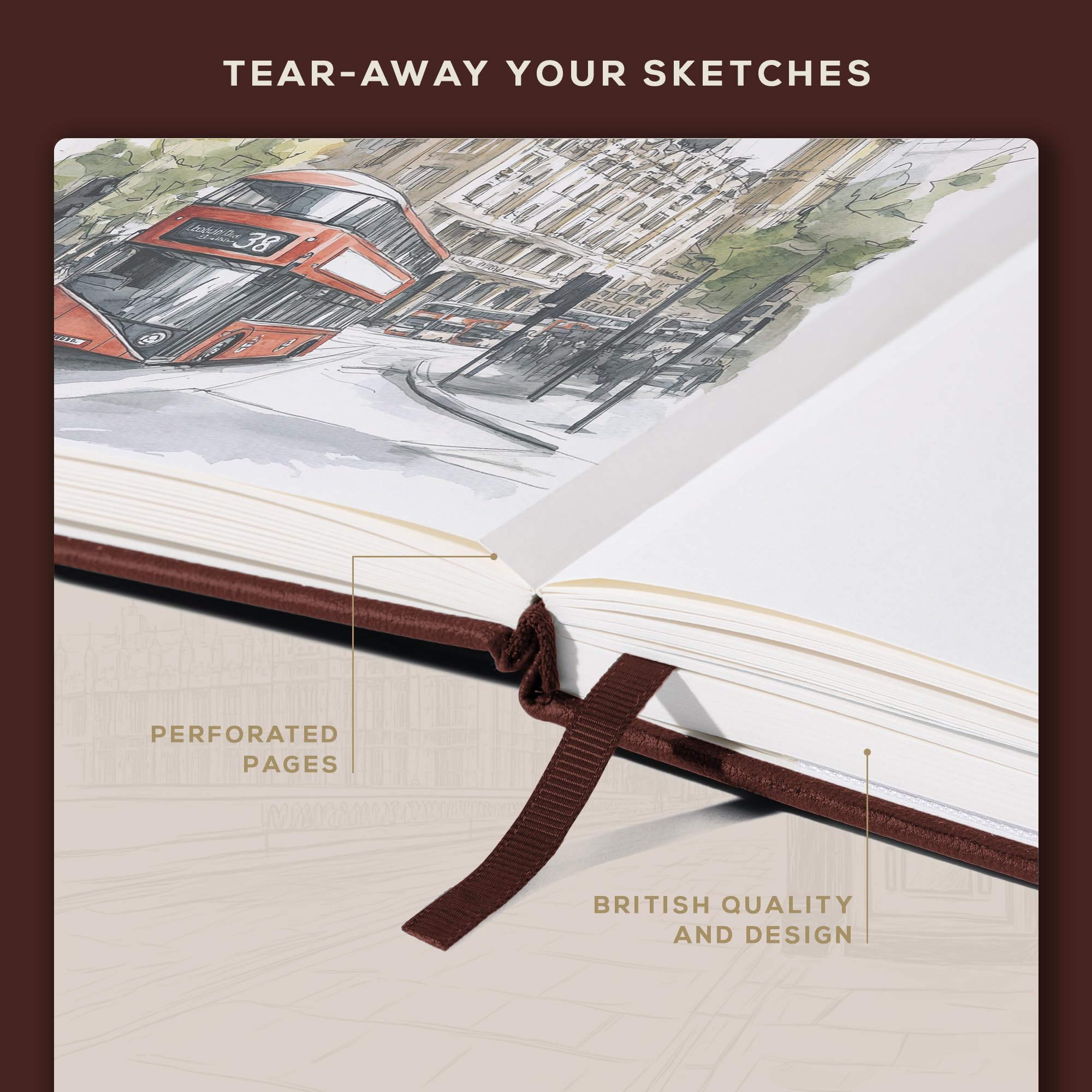 BEECHMORE BOOKS Sketch Book, A4 8.5 x 11.5 inch Blank Sketchbook for Drawing, Paint and Draw, 156 Pages Thick Paper 160gsm, Hardcover Leather Art Notebook, Boxed for Gifts (Chestnut Brown)