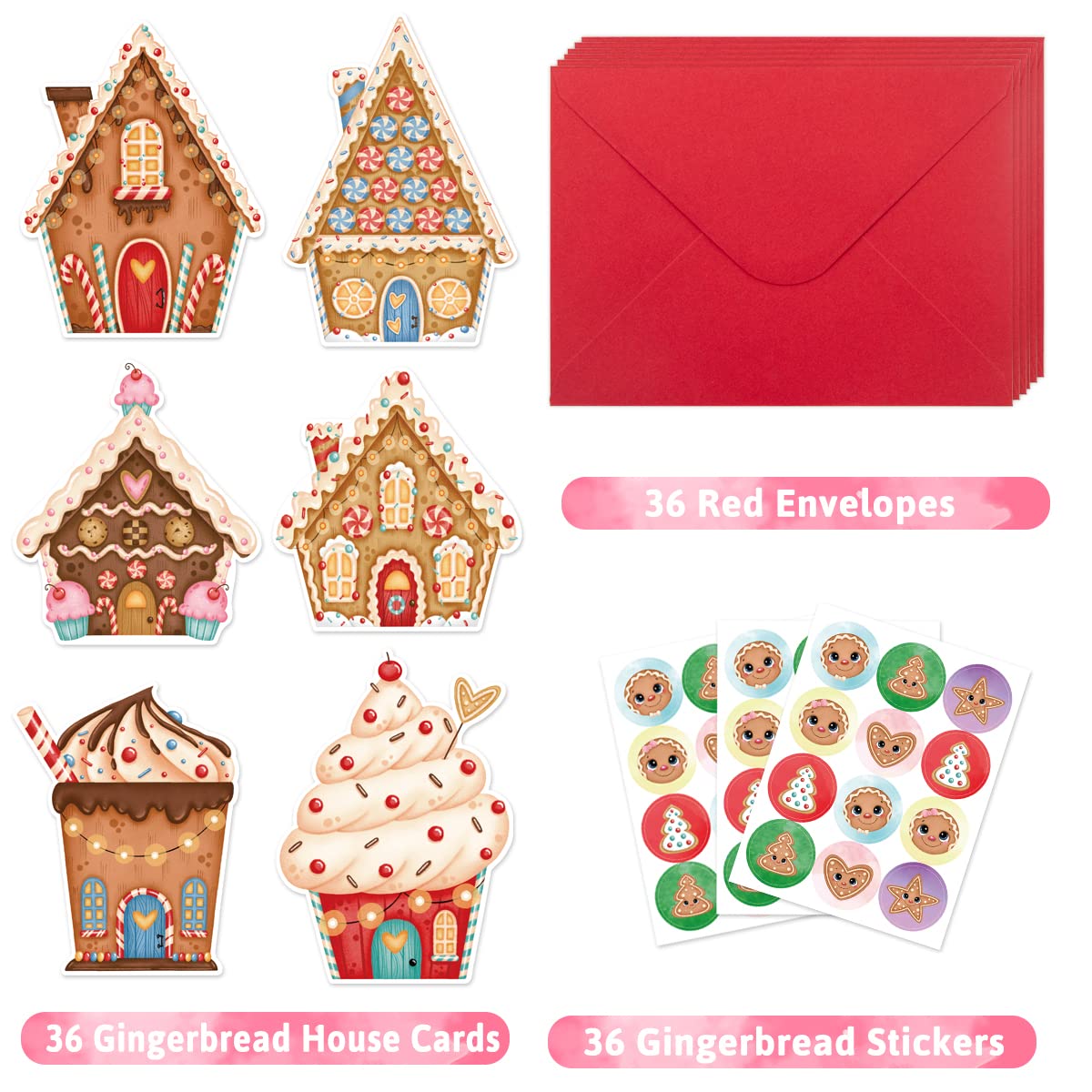 ceiba tree 36Pcs Christmas Gingerbread House Cards Festive Winter Holiday Greeting Cards with Envelopes and Stickers Die Cut