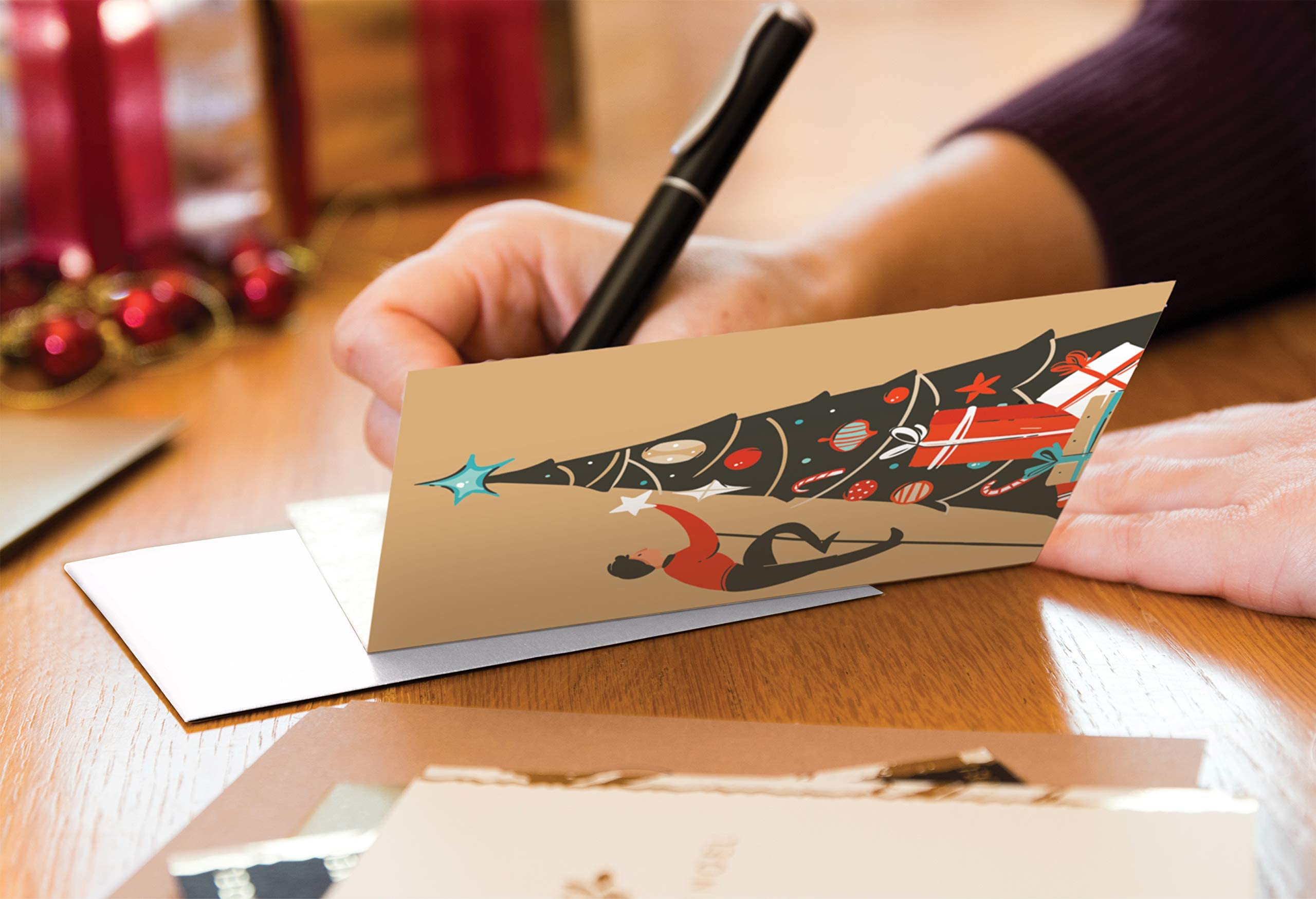 Better Office Products Christmas Holiday Greeting Card Set, 100 Pack, 4 x 6 Inch, 12 Assorted Custom Illustrative Designs, Blank Inside, Complete with Envelopes, 100 Christmas Cards Set