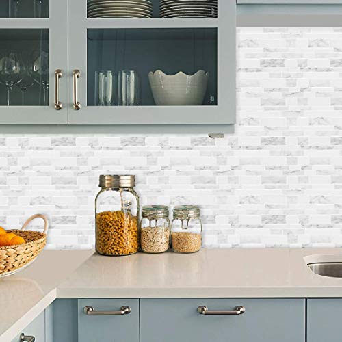 WalDecoo Marble Peel and Stick Backsplash for Kitchen, Thicker Design Self Adhesive Wall Tiles Stick on Backsplash, Marble Look Decorative Tiles (10 Tiles, 12βΓ 12β)