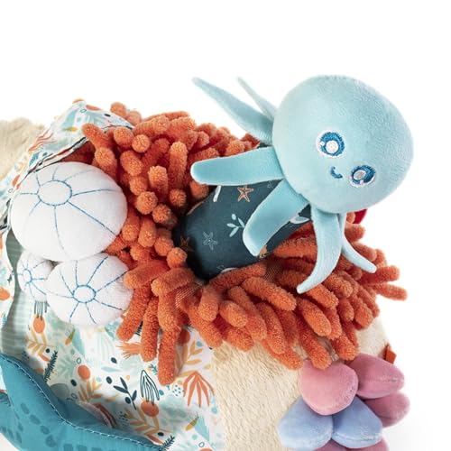 Miniland Sensorial Reef. Plush Rattle Toy for Infant and Toddlers with Many Different Sensory Stimulations. Fully Washable for Baby Teething. 2023 Toty Finalist