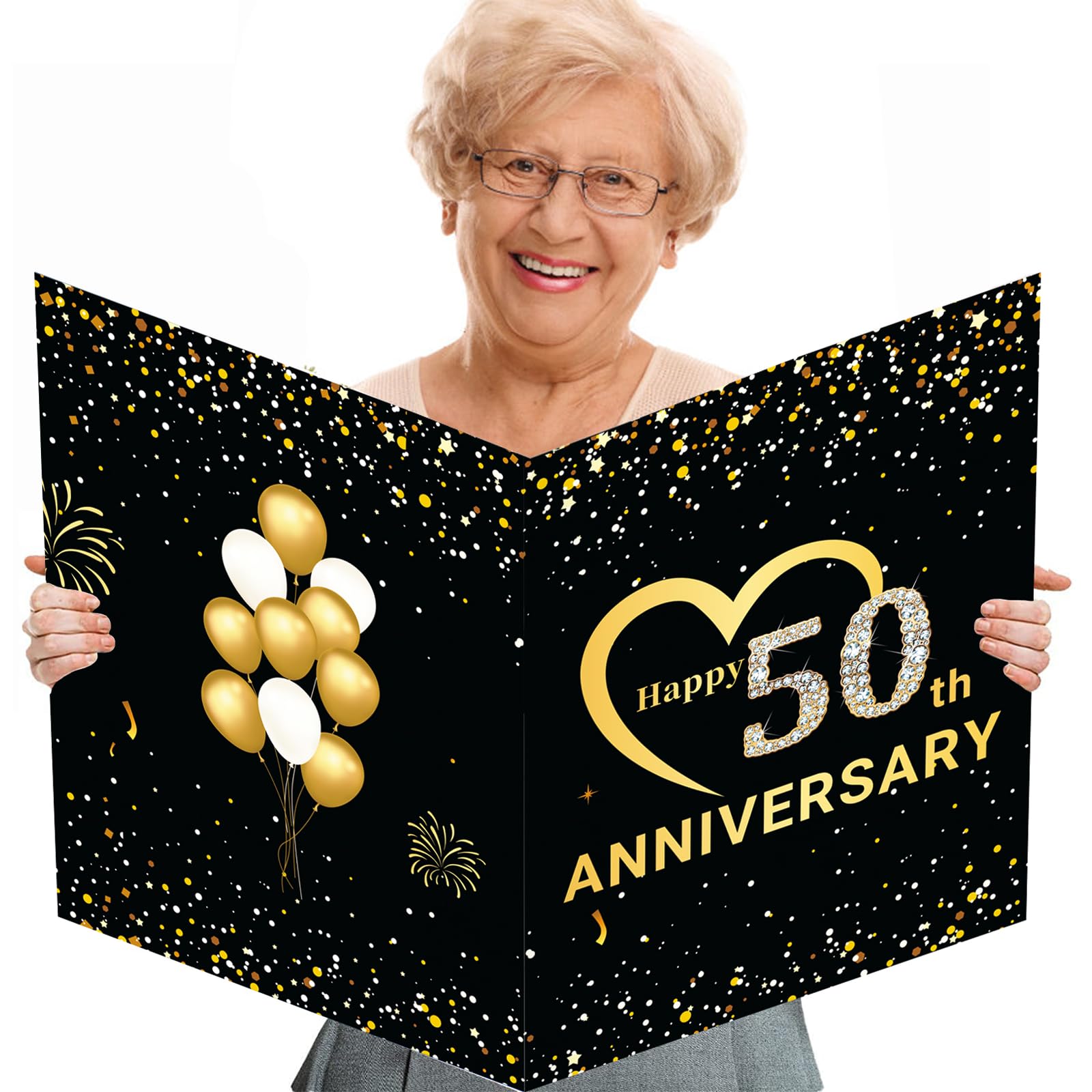 Jumbo 50th Anniversary Card with Envelope, Giant Anniversary Party Greeting Card, Extra Large Guest Book Message Greeting Cards,Big Anniversary Card for Women Men,Happy Anniversary Party Decorations