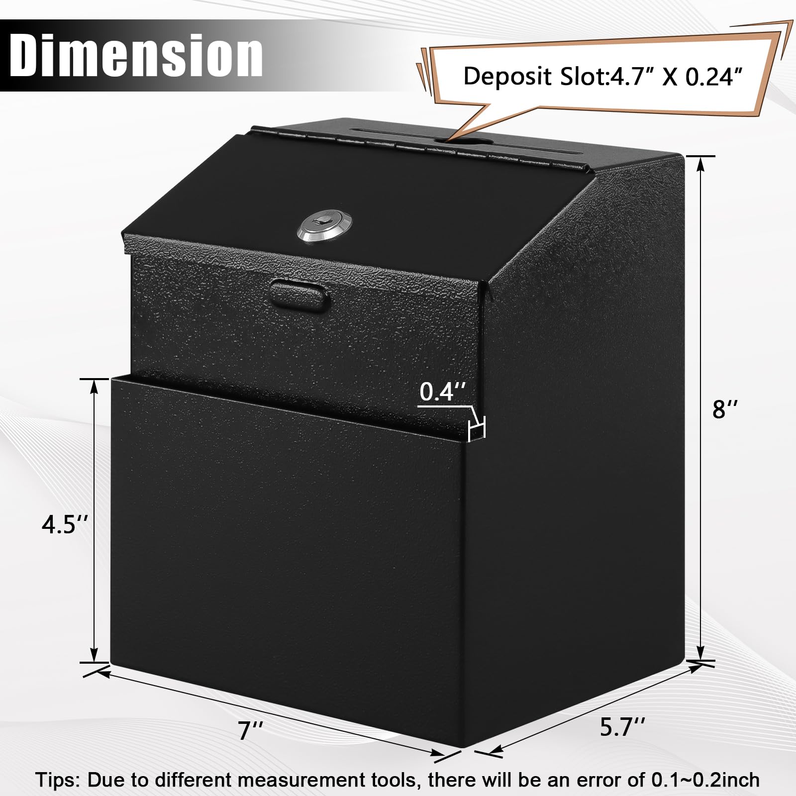 KYODOLED Metal Suggestion Box with Lock Wall Mounted Ballot Box Donation Box Key Drop Box with 50 Free Suggestion Cards 8.5H x 5.9W x 7.3L Inch Black