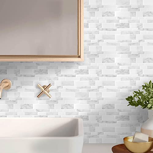WalDecoo Marble Peel and Stick Backsplash for Kitchen, Thicker Design Self Adhesive Wall Tiles Stick on Backsplash, Marble Look Decorative Tiles (10 Tiles, 12βΓ 12β)