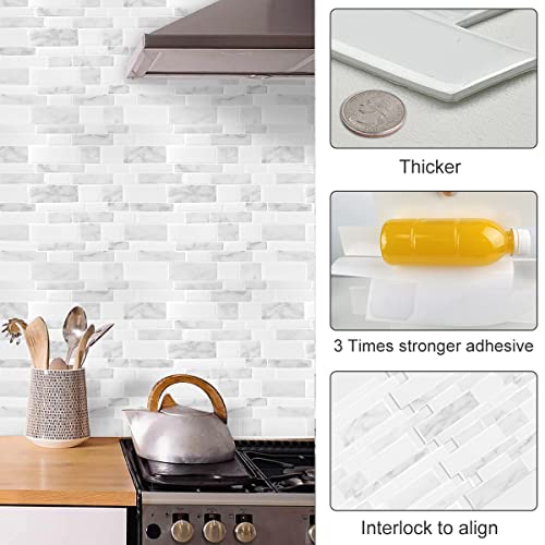 WalDecoo Marble Peel and Stick Backsplash for Kitchen, Thicker Design Self Adhesive Wall Tiles Stick on Backsplash, Marble Look Decorative Tiles (10 Tiles, 12βΓ 12β)