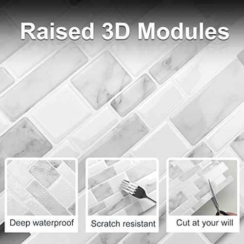 WalDecoo Marble Peel and Stick Backsplash for Kitchen, Thicker Design Self Adhesive Wall Tiles Stick on Backsplash, Marble Look Decorative Tiles (10 Tiles, 12βΓ 12β)