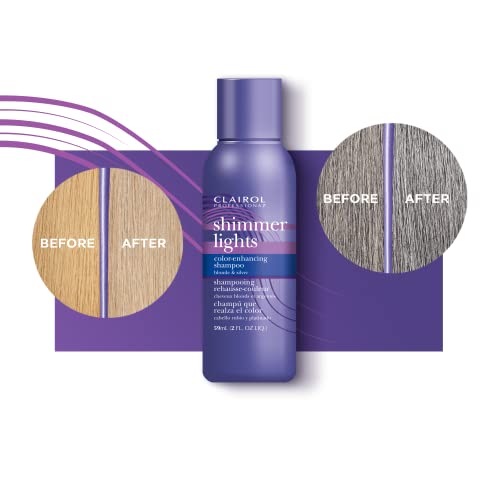 Clairol Professional Shimmer Lights Purple Shampoo, 2 fl. Oz | Neutralizes Brass & Yellow Tones | For Blonde, Silver, Gray & Highlighted Hair (Pack of 2)