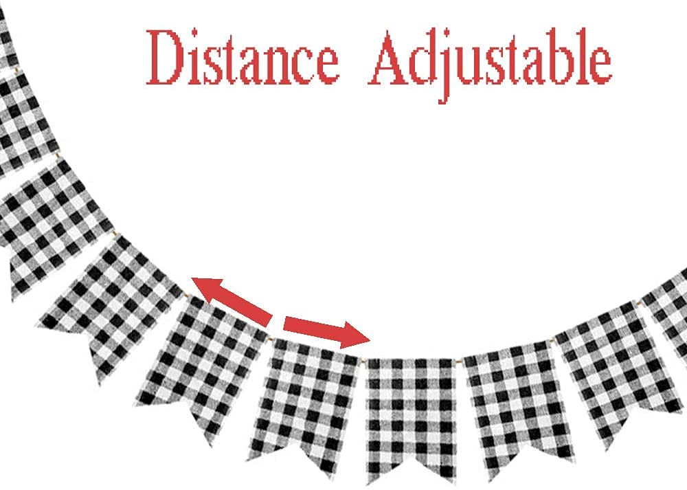 Buffalo Checkered Plaid Banner Set Fabric Black and White Gingham Bunting Tassel Garland Rustic Christmas Birthday Mantel Fireplace Farmhouse Classroom Decorations