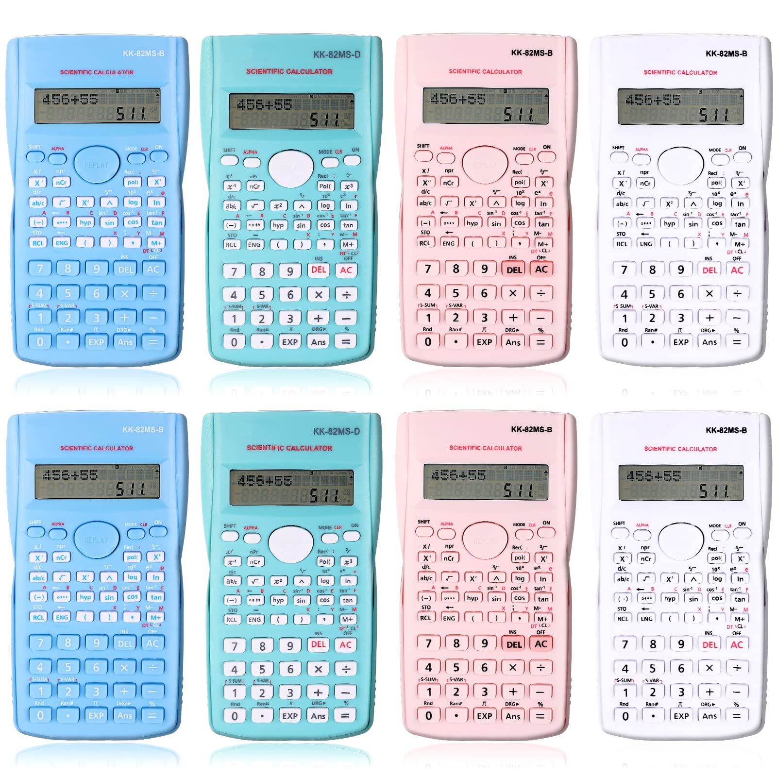 8 Pieces 2 Line LCD Engineering Scientific Calculator Non Graphing Scientific Calculator for Engineering Students Function Calculators for School Financial Business Office, Pink, Blue, Green, White