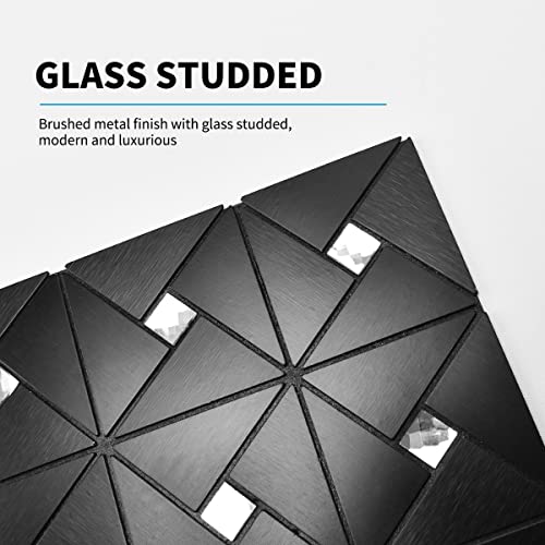 Art3d 10-Sheet Peel and Stick Backsplash Metal Mosaic Tiles for Kitchen Wall Decor, Stick on Aluminum Composite Tiles Stikers, Black Windmill Puzzle Glass Mixed