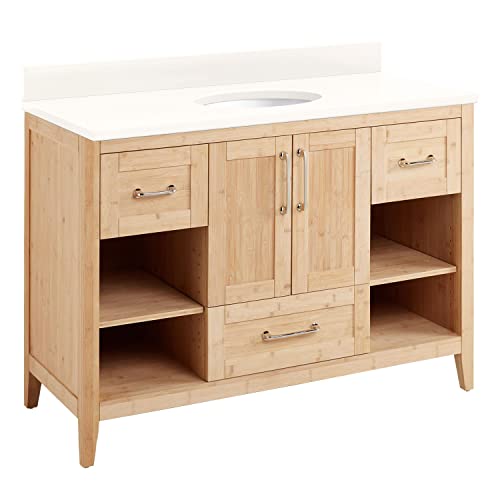 Signature Hardware 953345-48-UM-0 Burfield 49" Free Standing Single Vanity Set with Bamboo Cabinet, Vanity Top, and Oval Undermount Vitreous China Sink