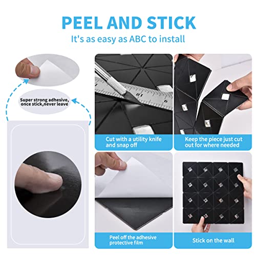 Art3d 10-Sheet Peel and Stick Backsplash Metal Mosaic Tiles for Kitchen Wall Decor, Stick on Aluminum Composite Tiles Stikers, Black Windmill Puzzle Glass Mixed