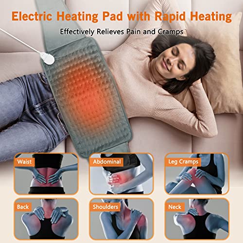 ππ©π π«ππππ Heating Pad for Back Pain and Cramps Relief, (12"x24"+20'') Large Menstrual Heating Pad with 4 Timer Auto Shut Off & 6 Heat Setting Electric Heat Pad with Belt, Dry & Moist Therapy
